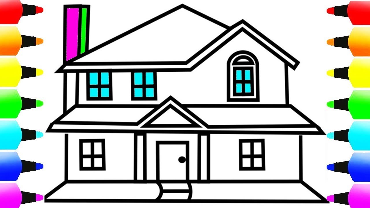 How To Draw A Beautiful Colourfull House Drawing For Kids - YouTube