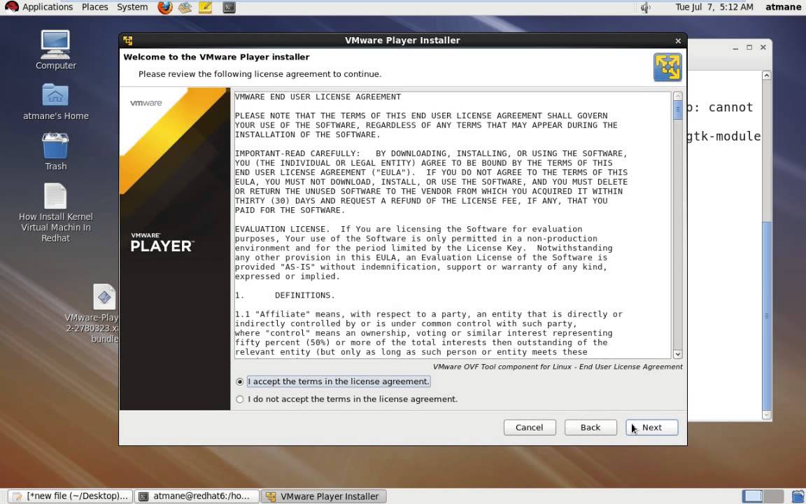 How Install VMWare Player In Redhat Centos - YouTube