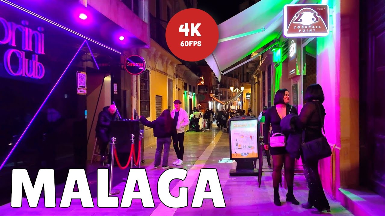 Malaga at Night | Relaxing Walking Tour [4KHD 60FPS] Spain, Spring ...