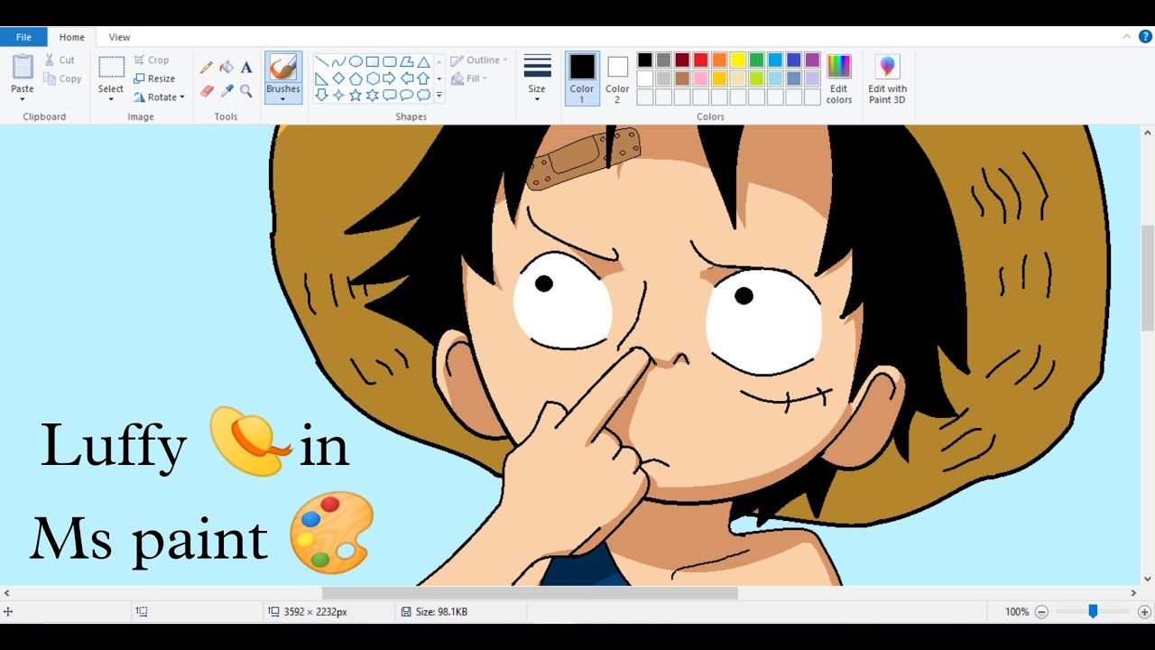 Luffy in Ms Paint | One piece | How to draw in Ms Paint using mouse ...