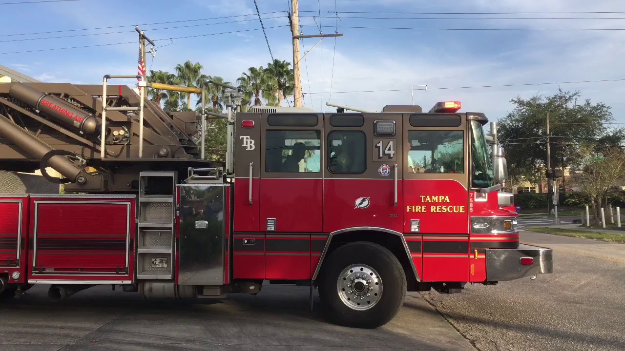 Tampa Fire Rescue Engine 14 And Tower 14 Responding And Returning ...