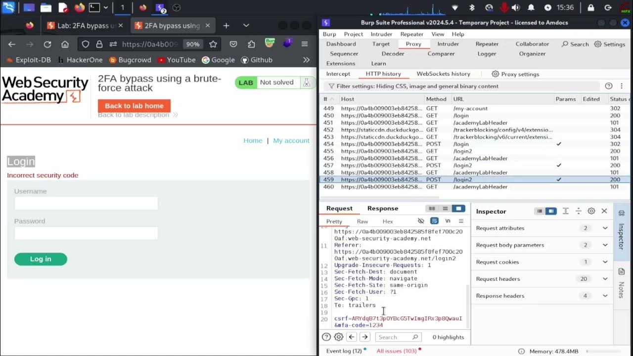 2FA Bypass Using a BF Attack | Web Security Academy | PortSwigger Labs - YouTube