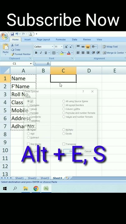 MS Excel Me Row se Coloum me transfer kaise kare - YouTube