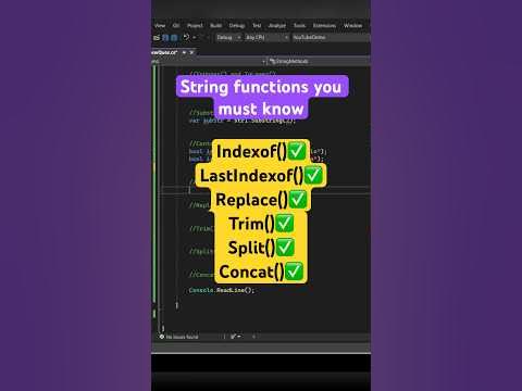 String functions in C#- Indexof, Concat, Replace, Trim, Split #coding #shorts #csharp #strings ...