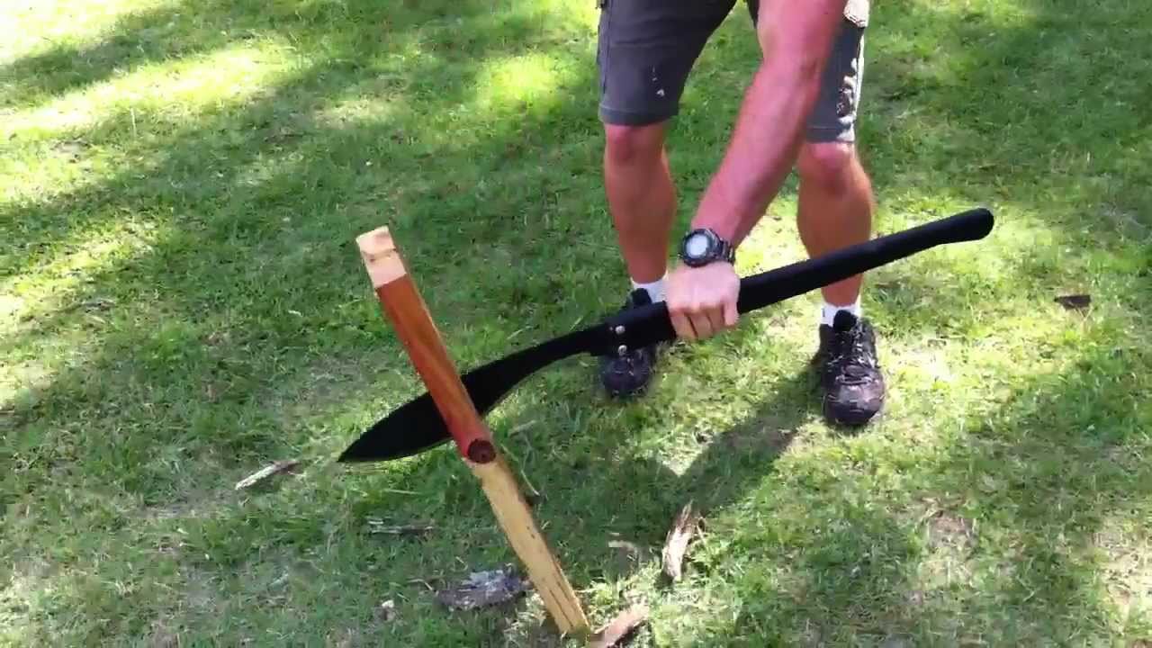 Cold Steel Two Handed Kukri Machete Demo - YouTube