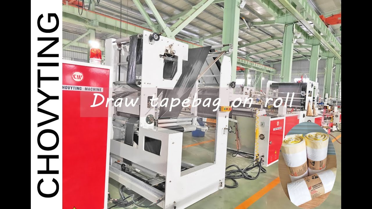 CHOVYTING automatic labelling draw tape bag on roll garbage bag making ...