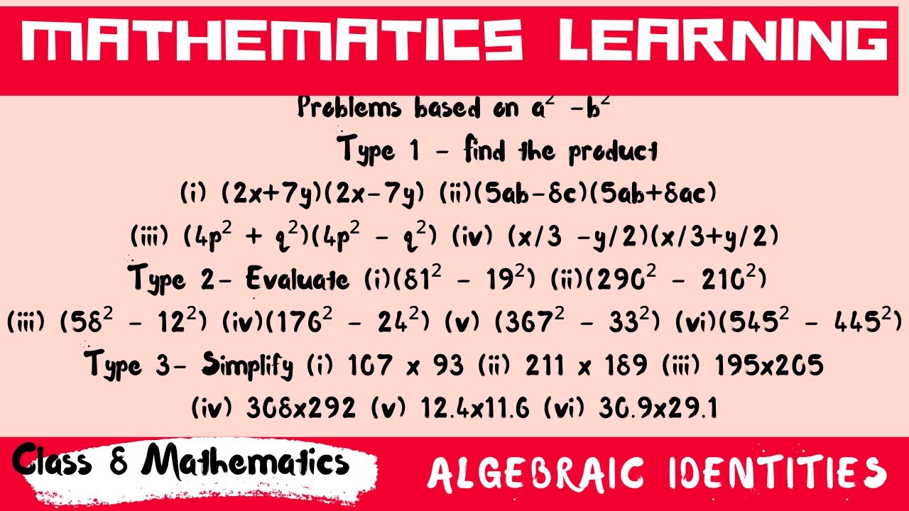 Algebraic identities|DAV CLass 8 Mathematics| WS3 All questions based ...