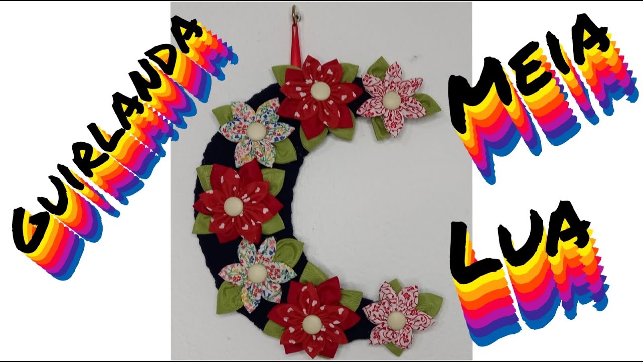 como fazer uma guirlanda meia lua com papelão e rosas de fuxico - YouTube