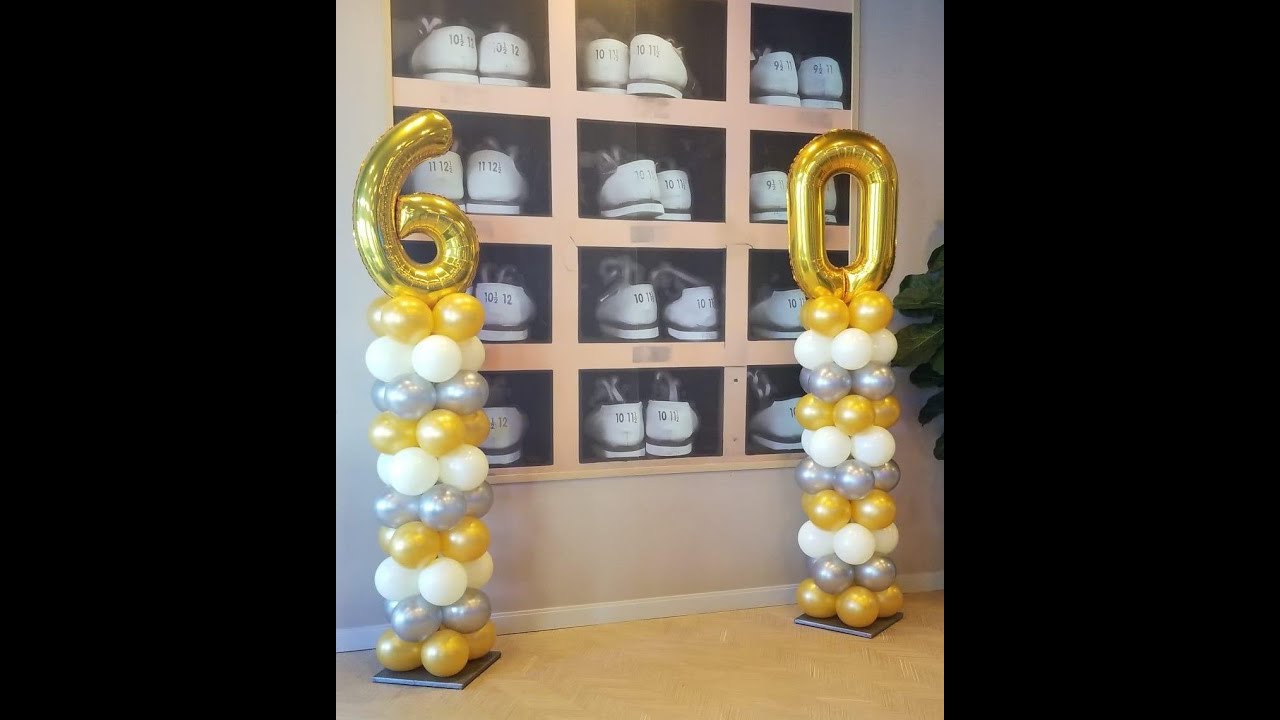 Party #262, Woman 60th Birthday Party Balloon Columns Decoration - YouTube