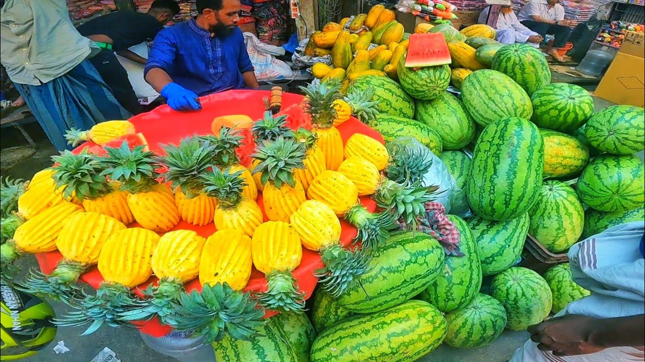 Fruit Cutting Art Skills - Watermelon Pineapple Fruit Cutting Art - YouTube
