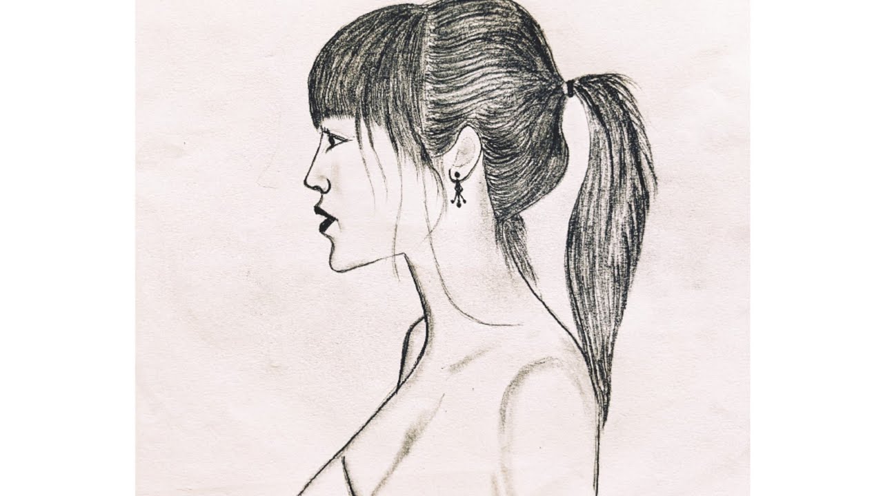 How to draw Asian girl side view with black hair -step by step for ...