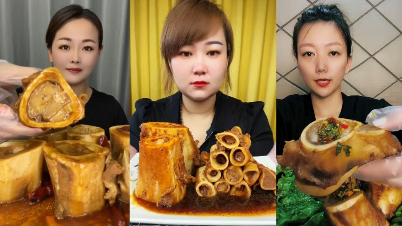 Chinese Food Mukbang Eating Show | Red beef bone marrow | Beef Bone ...