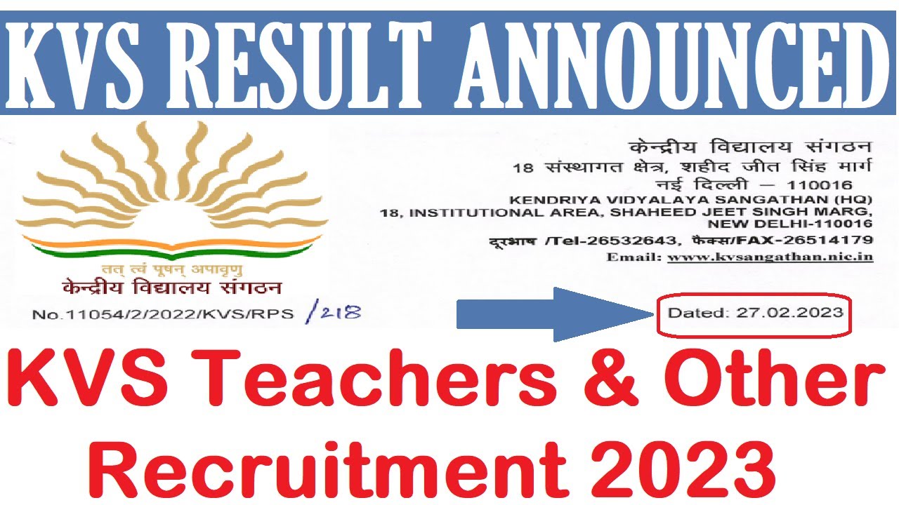 KVS RESULT ANNOUNCED II KVS TEACHERS & NON TEACHING RECRUITMENT 2023 ...