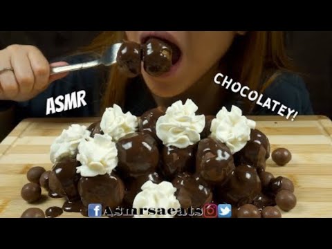 ASMR SA EATS chocolate cream profiteroles Mukbang bites only - YouTube