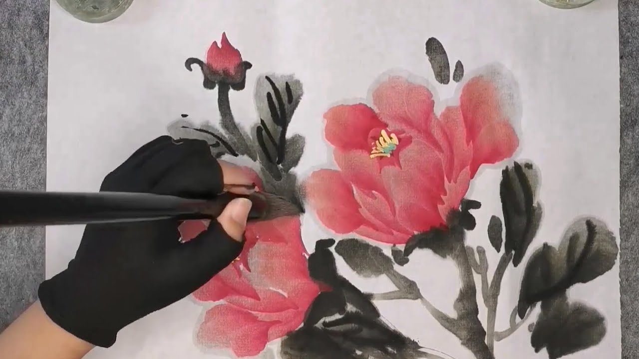 Paint the Simple Peonies with Ink Paintings - YouTube