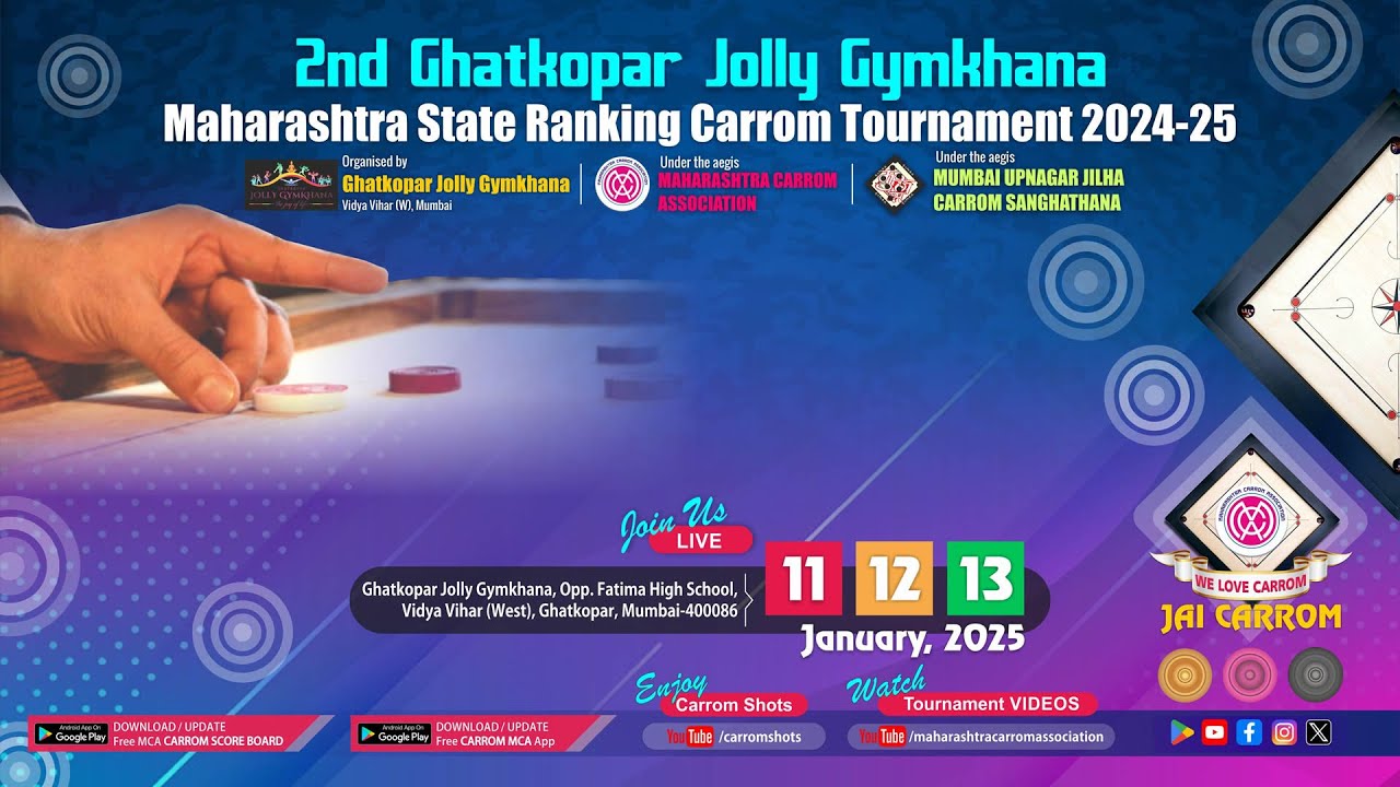 MCA Live Carrom: PQ - Sanjay Mande (Mumbai) vs Rahul Solanki (Mumbai ...