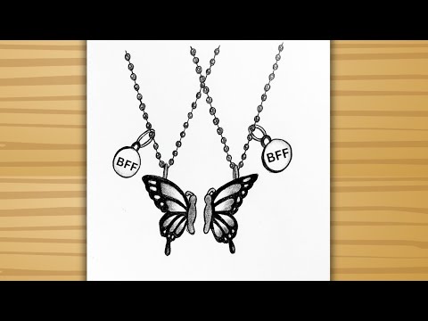 How to draw butterfly locket easy - pencil sketch / BFF drawing/ Best ...