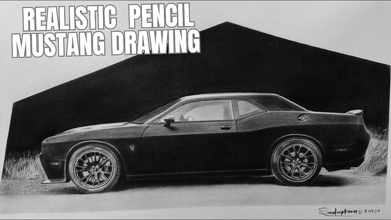 Mustang Sketch - How to Draw Realistic Car #mustang #car #drawing - YouTube