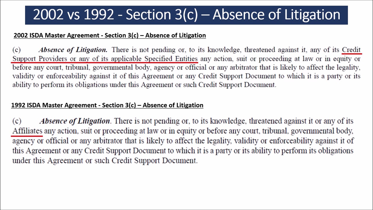22. ISDA Master Agreement - Section 3(c) – Absence of Litigation - YouTube
