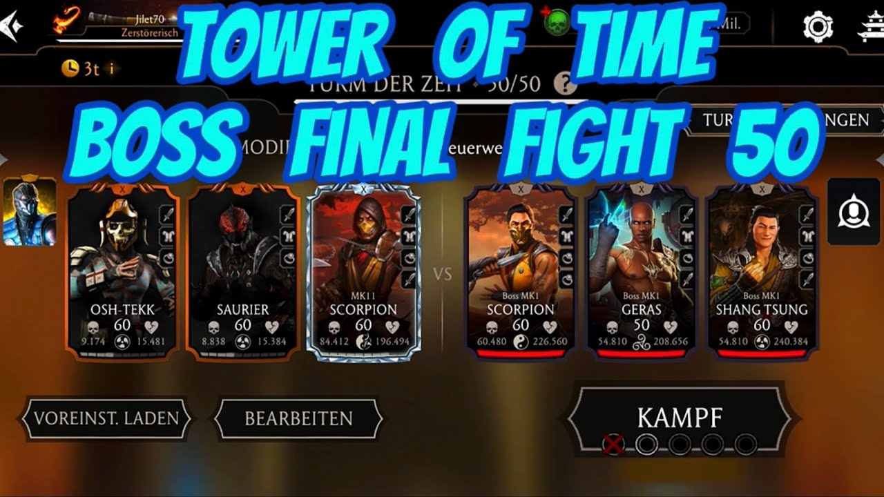 Mk mortal kombat mobile tower of time boss final fight 50 one shot with ...