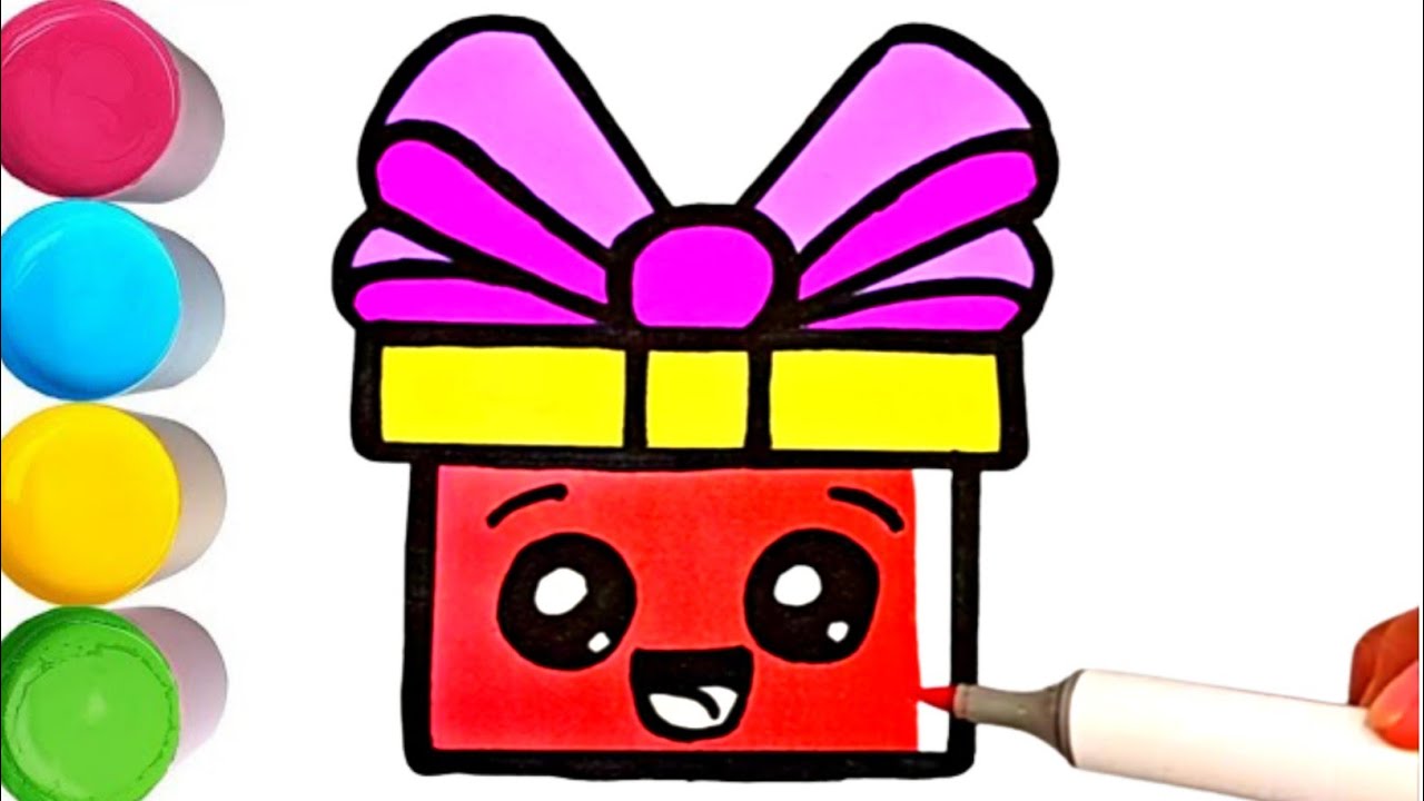 How to draw gift box || Gift box colouring for kids || Colouring for ...