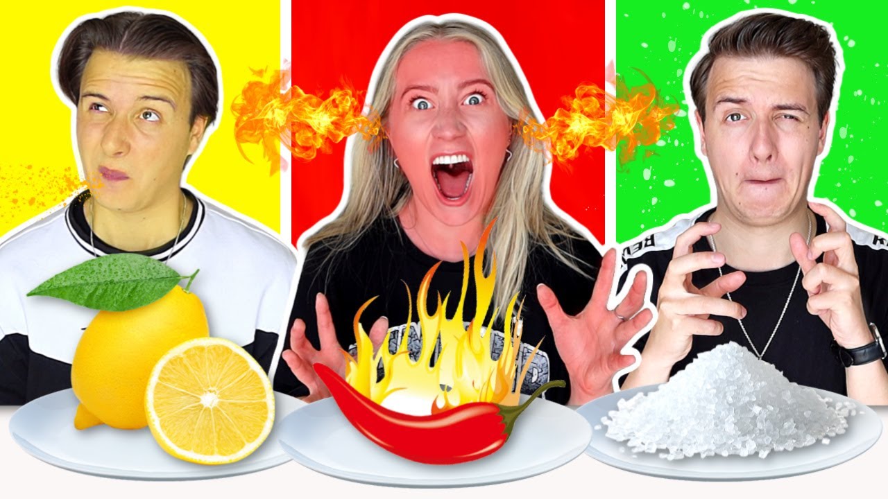 Vi spiser SURT vs STÆRK vs SALT mad challenge! - YouTube