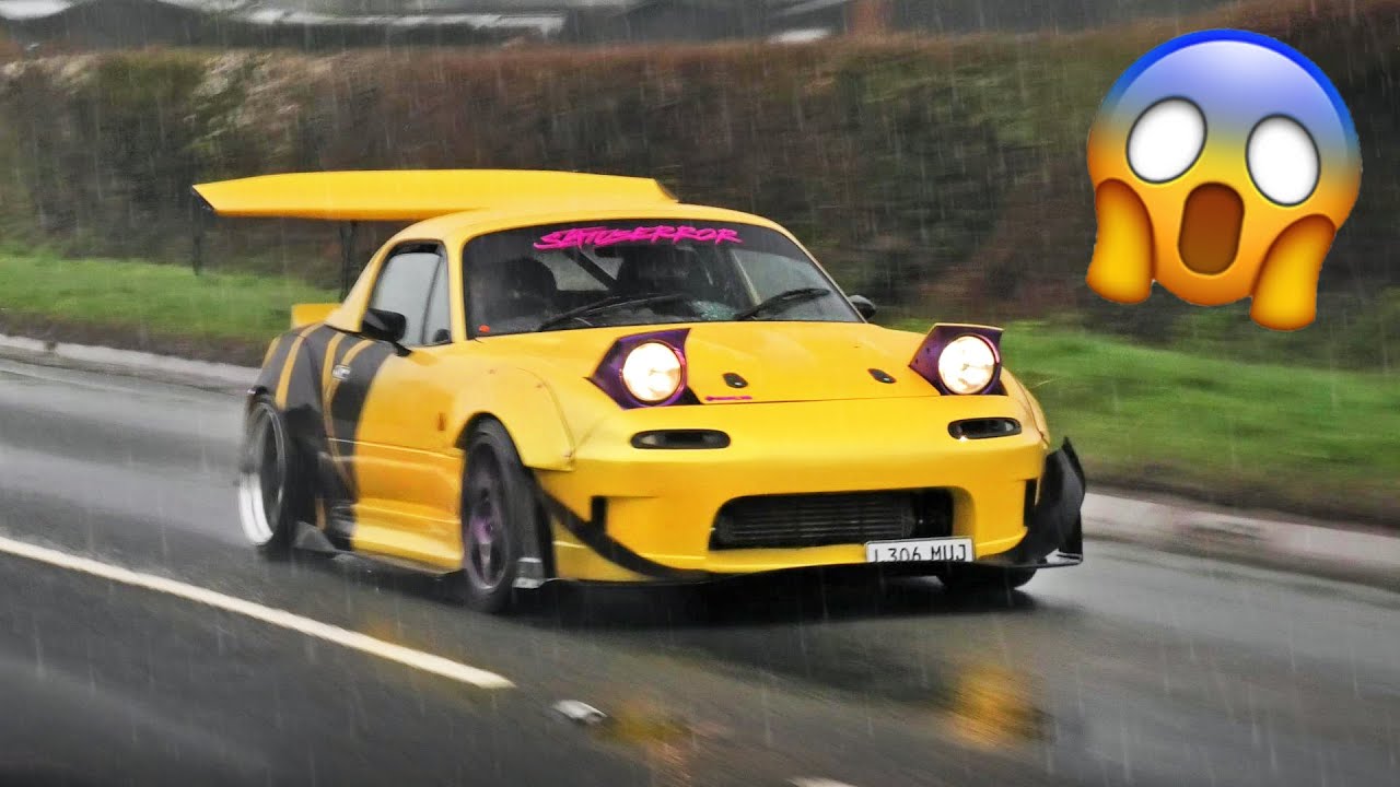 NOISY Tuner Cars SPLASHING into Stupidly Wet Car Show! - YouTube