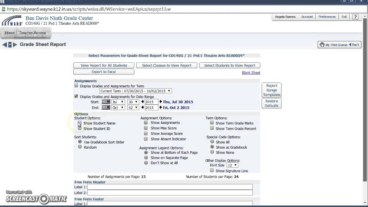 How to Print a Roster with Grid Lines in Skyward - YouTube