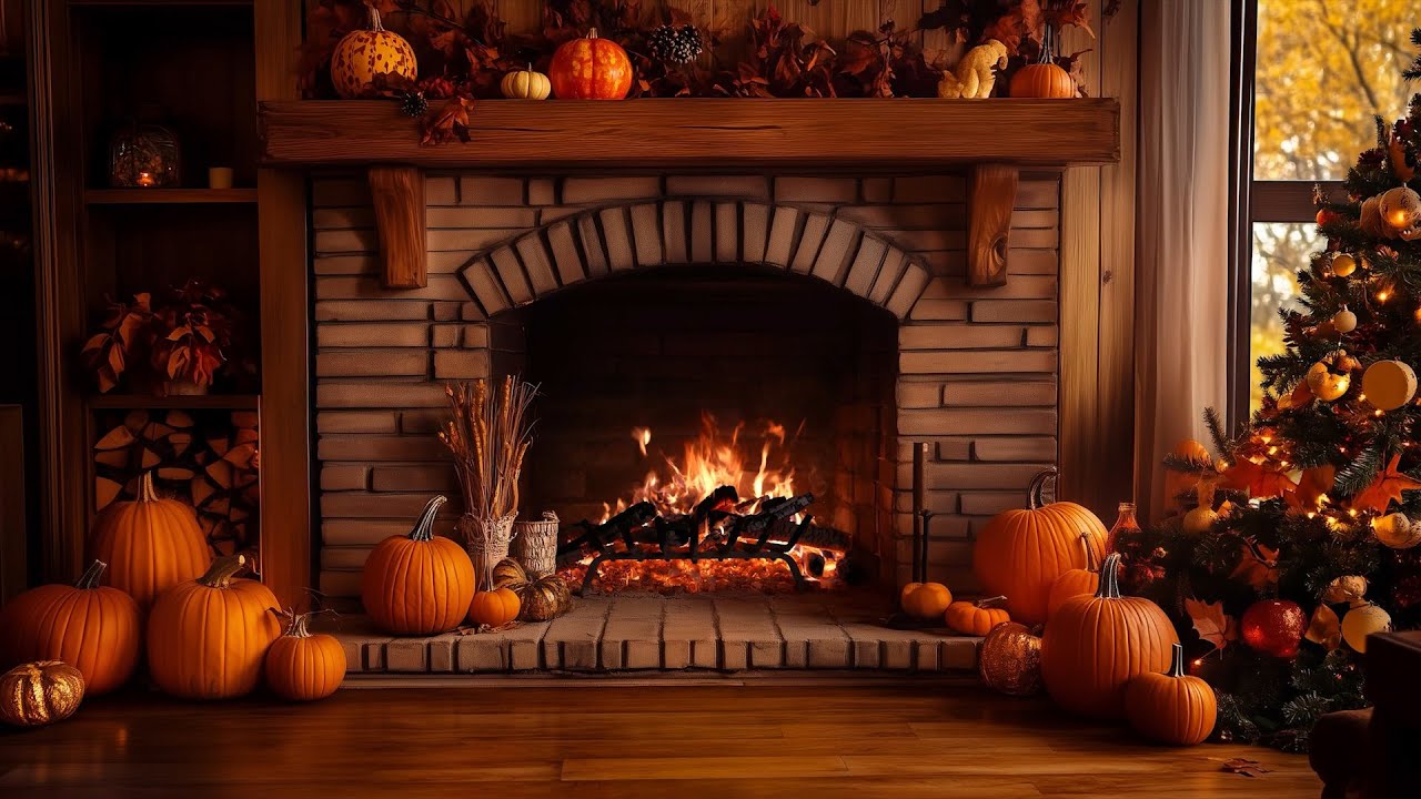 Cozy Autumn Fireplace 12 Hrs 🔥 Crackling Fire Atmosphere with Burning ...