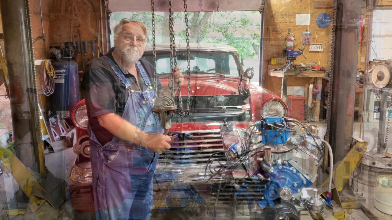 54 Ford Sunliner Blue Print 306 crate engine install (part 2) - YouTube