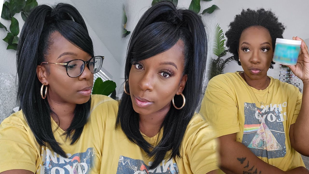 $13 Half Wig! FAKE Swoop Bang Half Up Ponytail w/ Outre Converti Cap ...