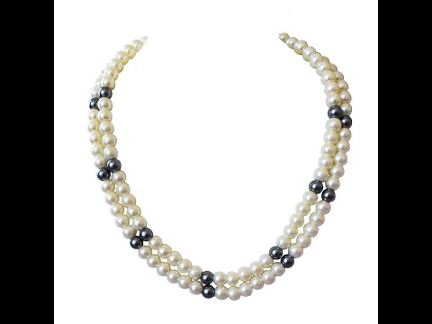 This 2 Line White & Grey Shell Pearl Necklace for Women is a Showstopper  (PS578 NU)