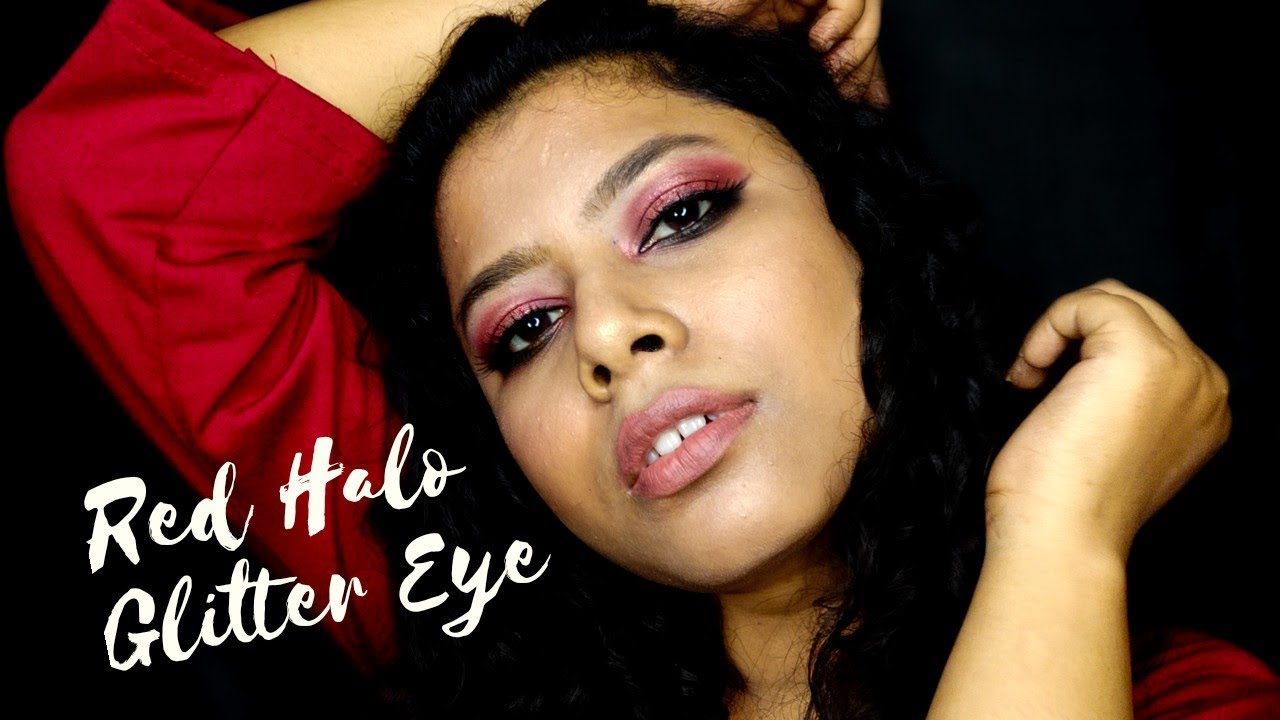 RED HALO EYE WITH GLITTER | With Step by Step Explanation - YouTube