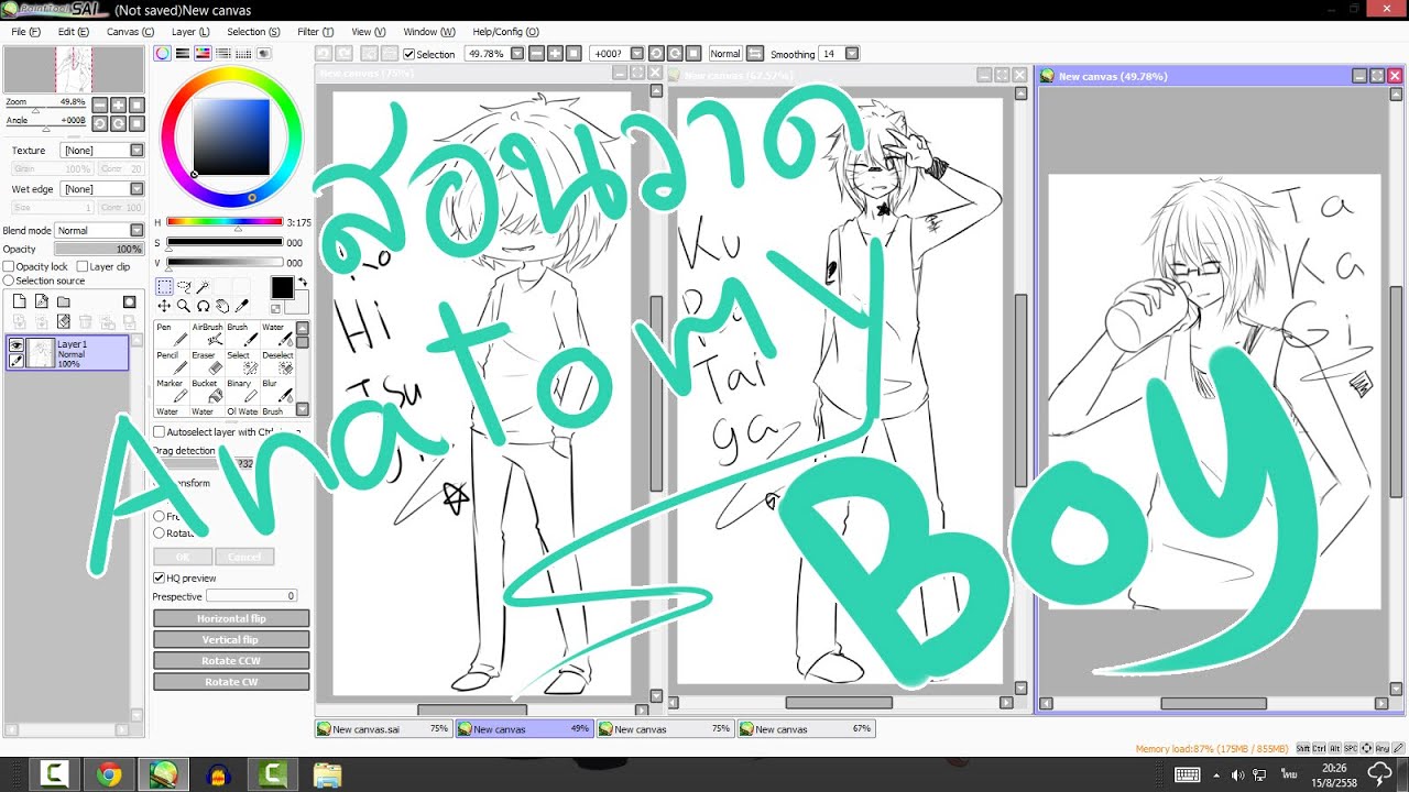 How To【Paint Tool Sai】 Anatomy Boy - YouTube