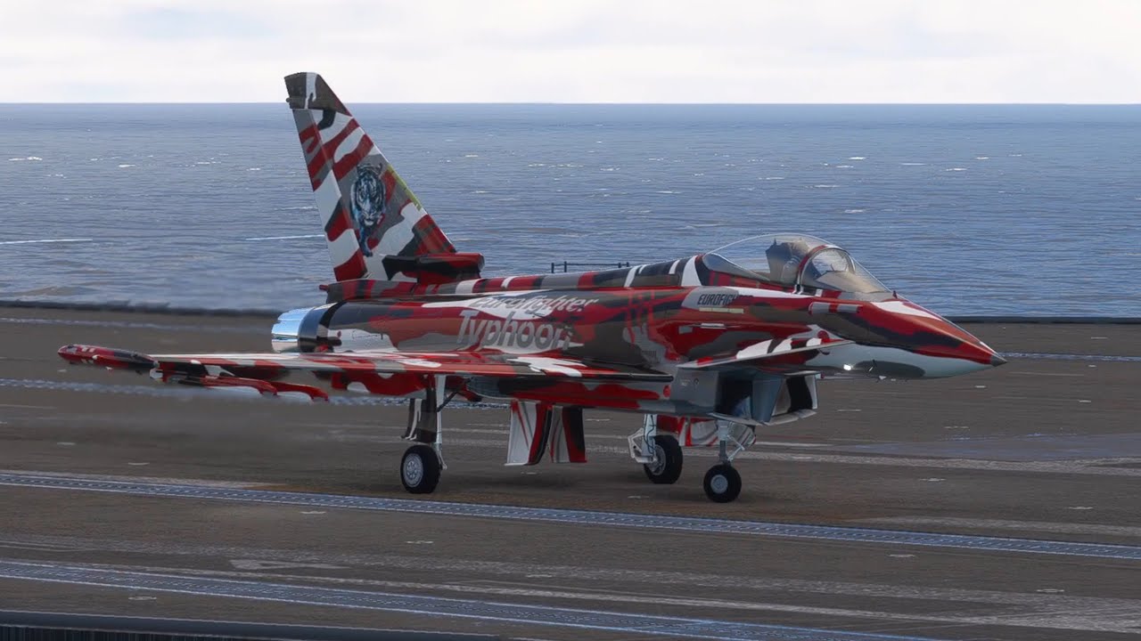 Great Takeoff! Eurofighter Typhoon Camouflage Red from Aircraft Carrier ...