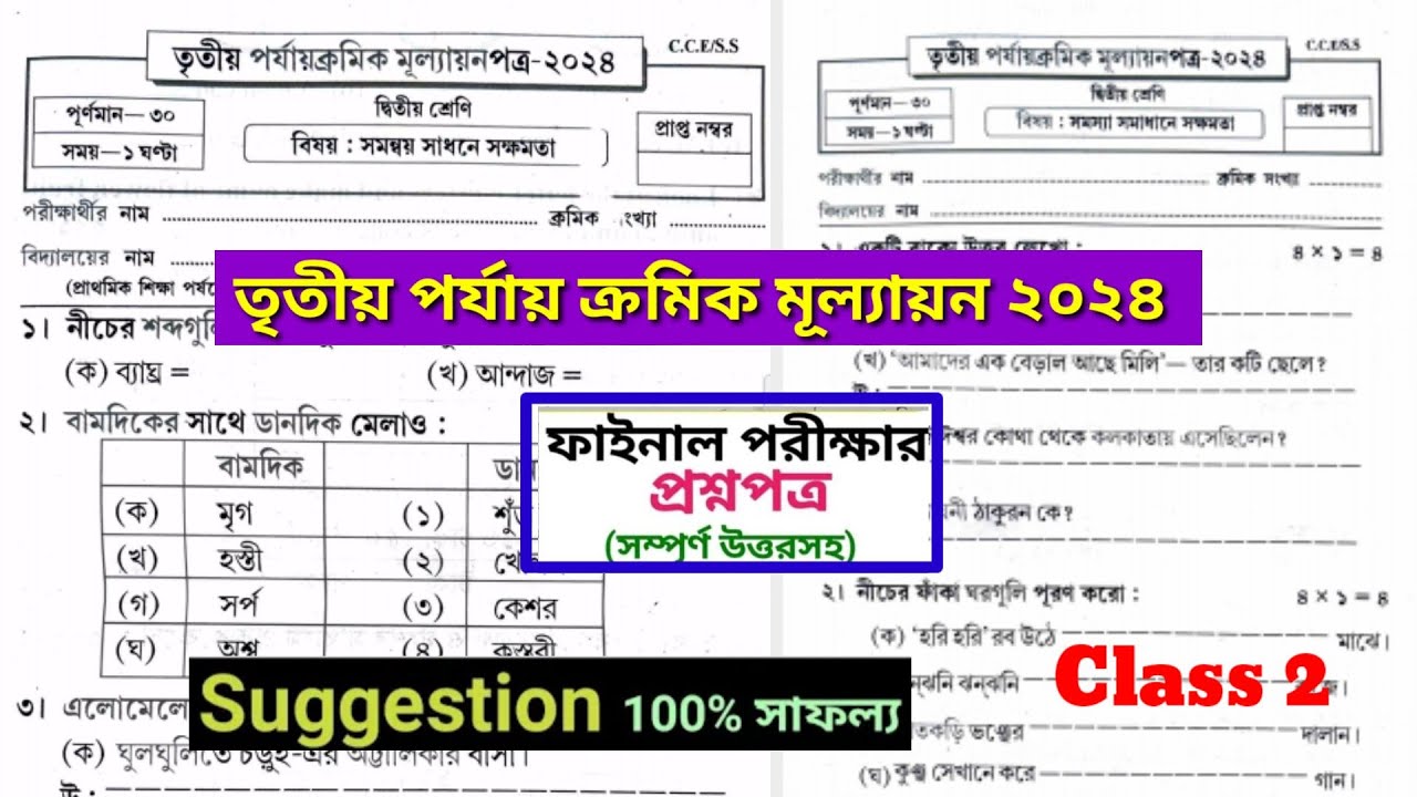 Class 2 All Subjects Third summative Evaluation 2024 Question & Answer ...