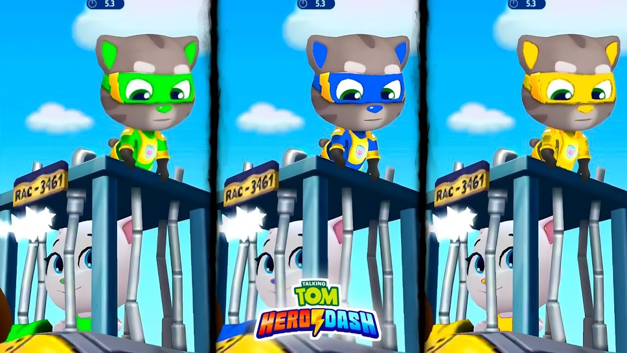Talking Tom Hero Dash - Green Tom, Dark Blue Tom, Yellow Tom Fight The ...