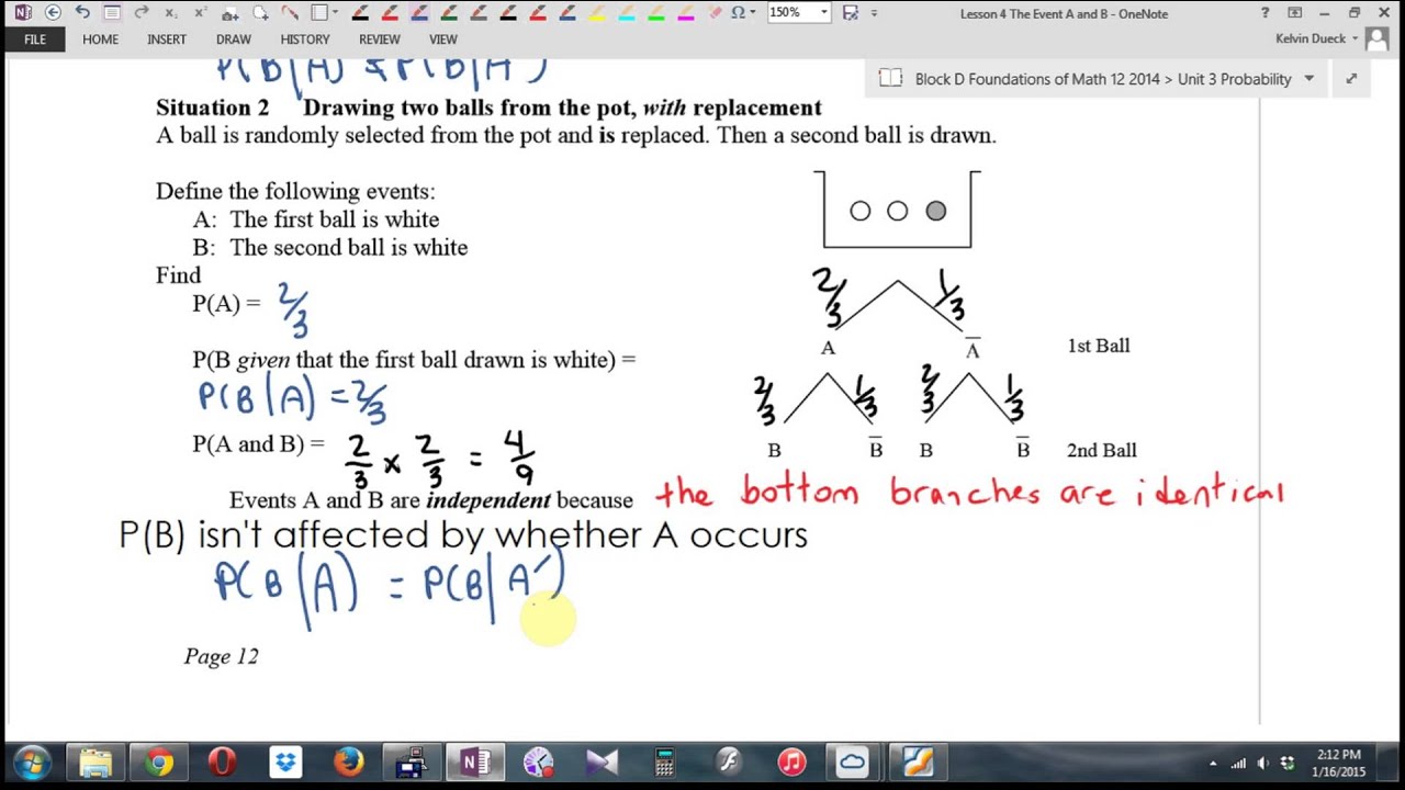 FOM 12 Probability Lesson 4 The Event A and B Pt 1 - YouTube