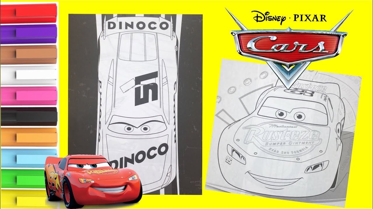 Disney Pixar Cars 3 Lightning McQueen and Dinoco Coloring Book - YouTube