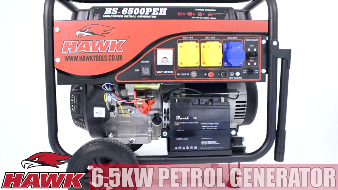 Hawk Tools 15HP 6.5kW 8.2kVA Petrol Electric Portable Power Generator ...