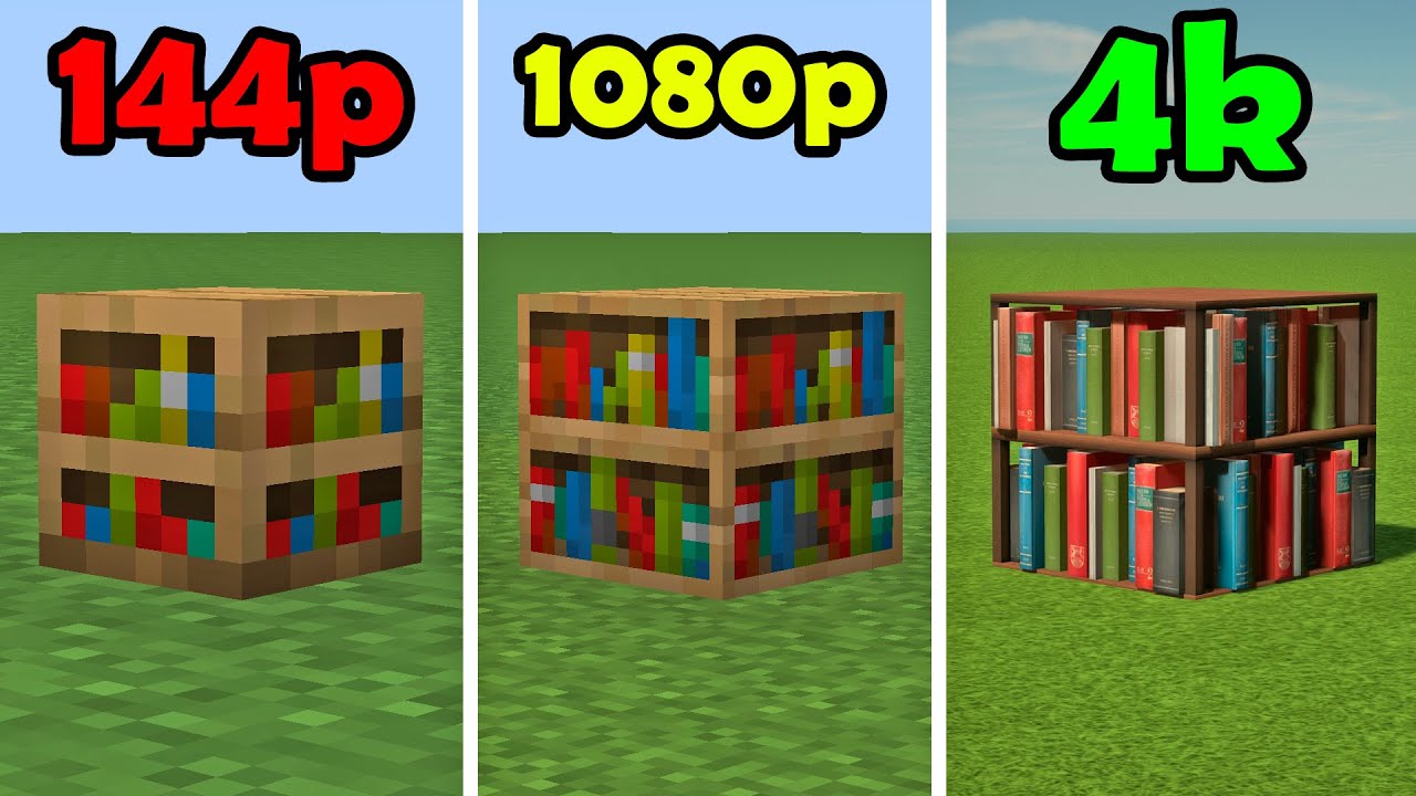 minecraft textures in 144p vs 1080p vs 4k - YouTube