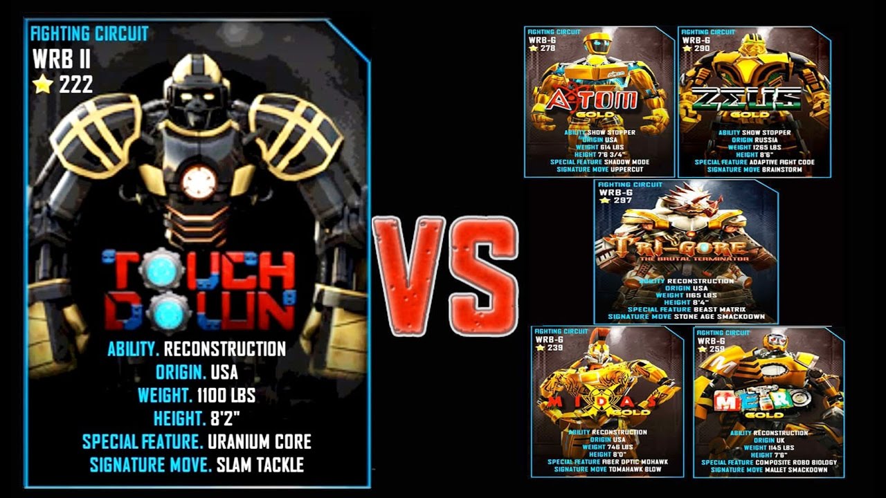 Real Steel WRB Touchdown VS GOLD ROBOTS Series of fights NEW ROBOT ...