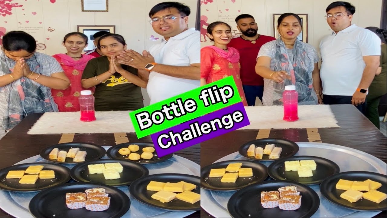 Bottle flip food challenge | 6 bottle flip and win sweet food challenge ...