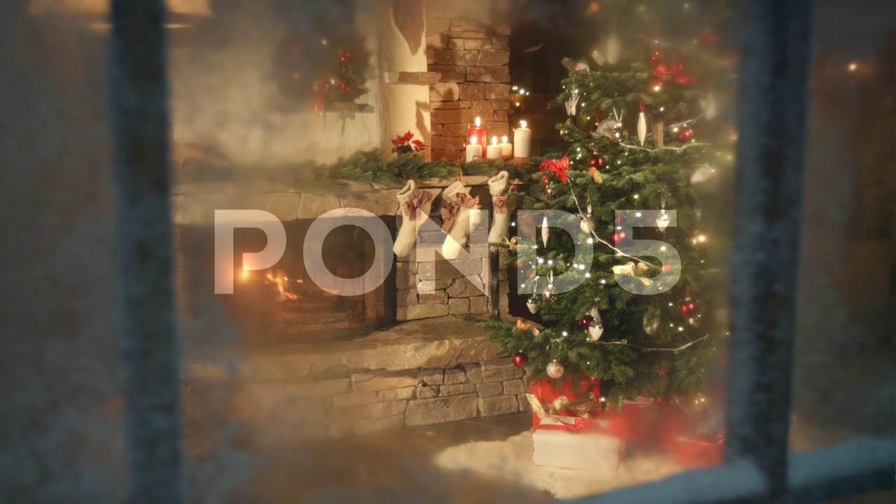 Stock Footage clip: Cinematic Christmas tree scene through frozen ...