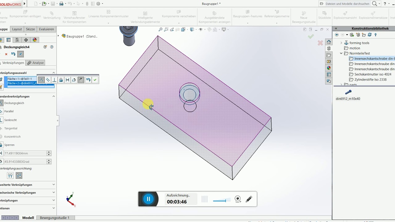 Solidworks - Baugruppe - Normteile einfügen - YouTube