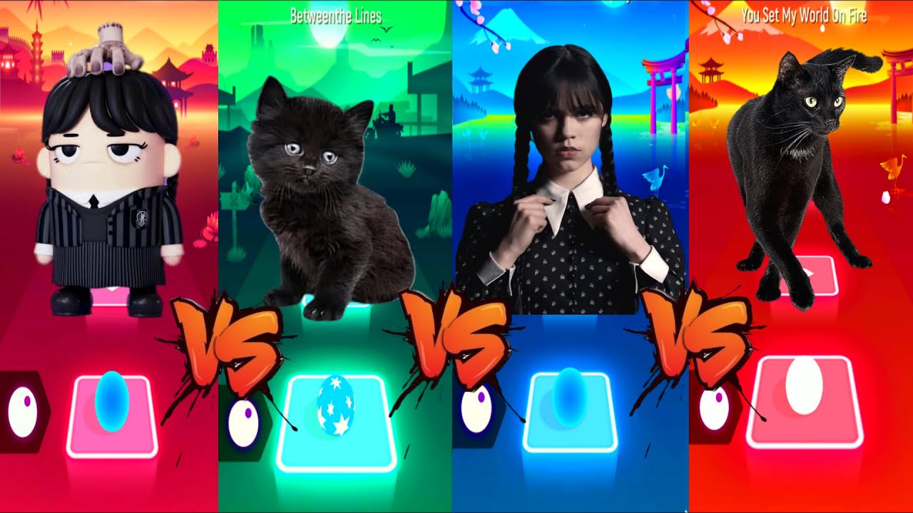 Sigma Wednesdat vs Cute cat vs Wednesday Addams vs Cute cat/Tiles hop ...