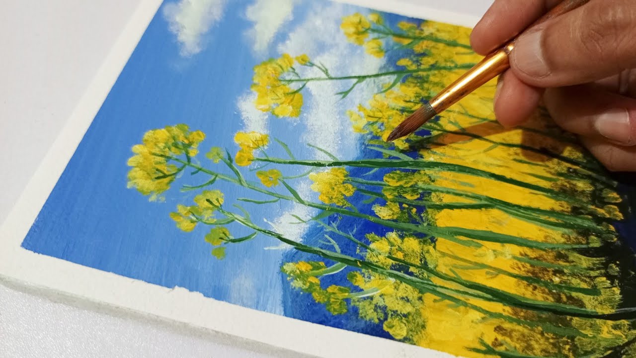 Flower Field Landscape Painting | Acrylic Painting for Beginners ...