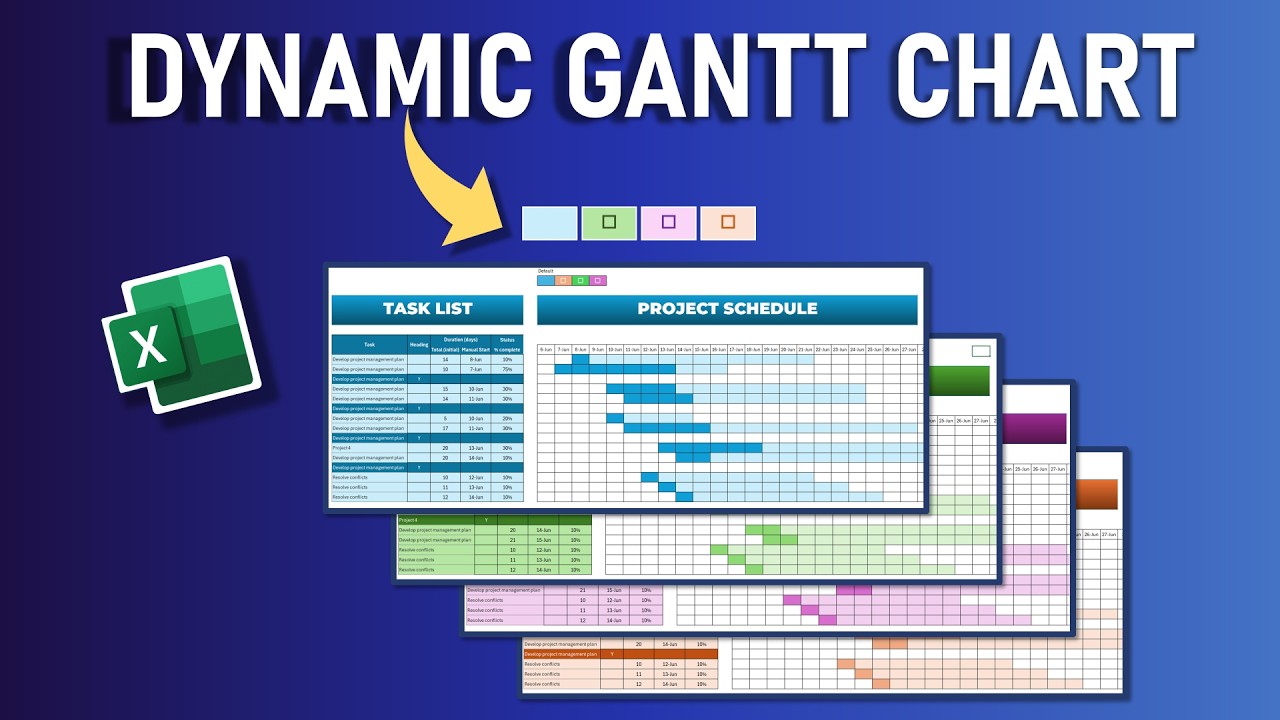 Dynamic Excel Gantt Chart: change full Color Theme with one click ...