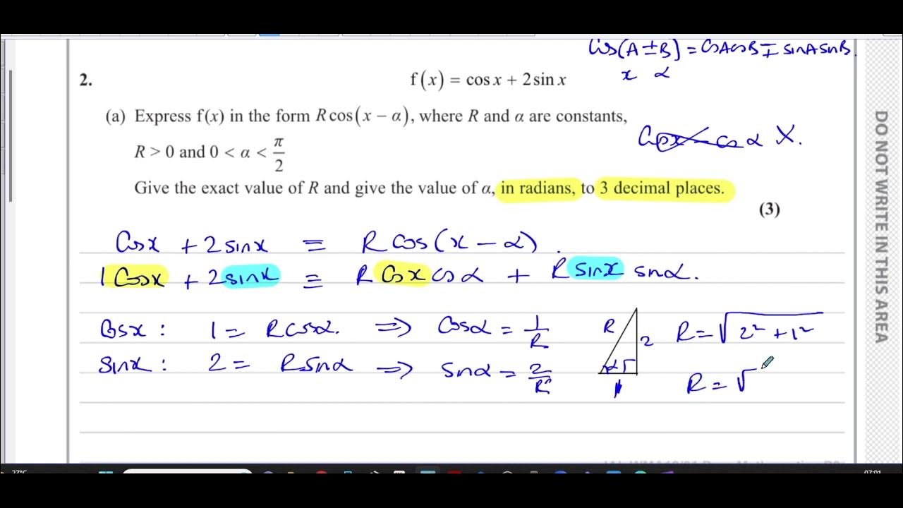 WMA13/01 (Edexcel) IAL P3 January 2023, Q2, Trig Addition Formulae ...