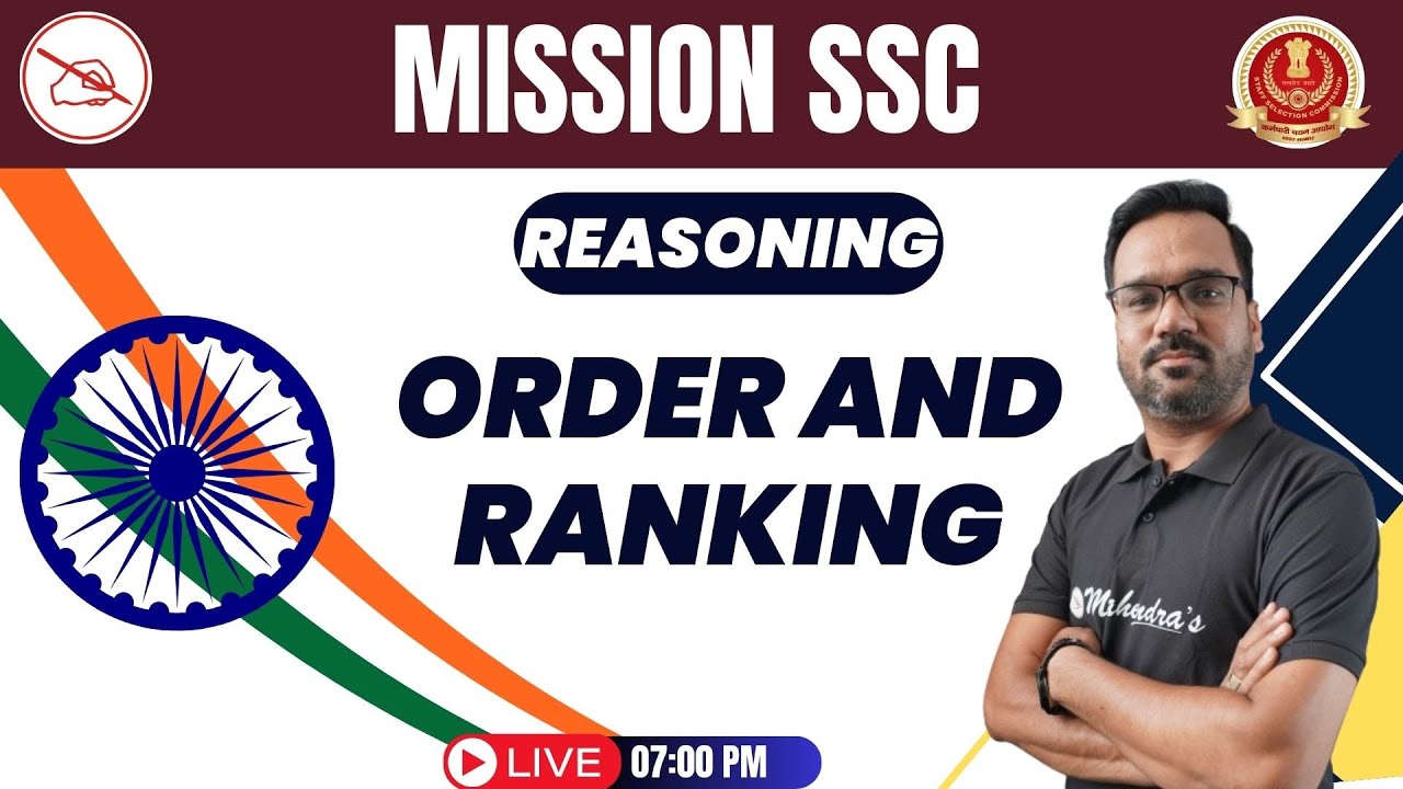 SSC Reasoning 2024 | Order and Ranking | SSC Reasoning | Mahendras ...